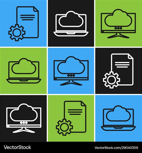 Set Line File Document Computer Monitor Screen Vector Image