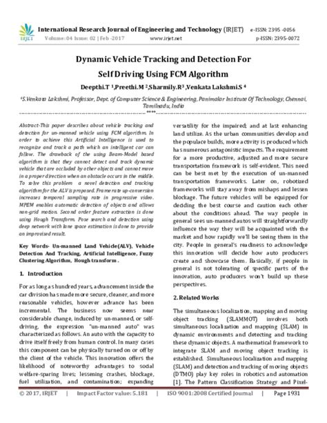 Pdf Dynamic Vehicle Tracking And Detection For Self Driving Using Fcm