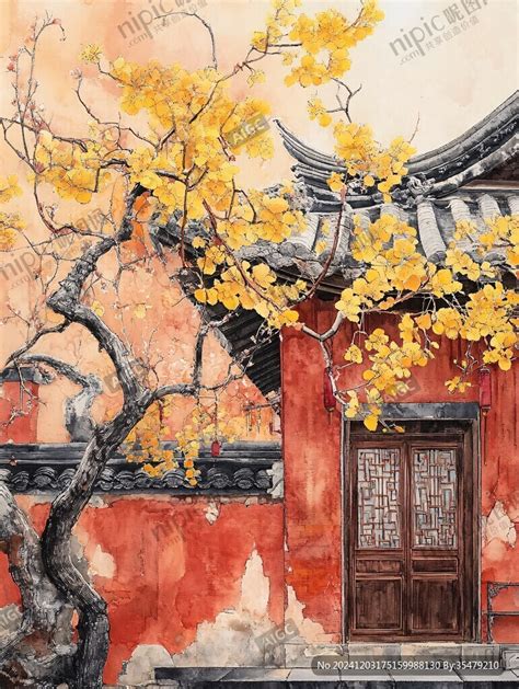 ai创作图手绘故宫银杏插画 晚秋宫墙插画 皇宫银杏插画 文殊院插画 银杏古风插画 古风银杏插画 阁楼皇宫银杏插画 工笔银杏宫墙 天一阁插画