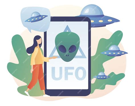 스마트폰 화면에 외계인 기호입니다 Ufo 우주선 Ufo 우주선 공간 개념입니다 미래의 미지의 프리미엄 벡터