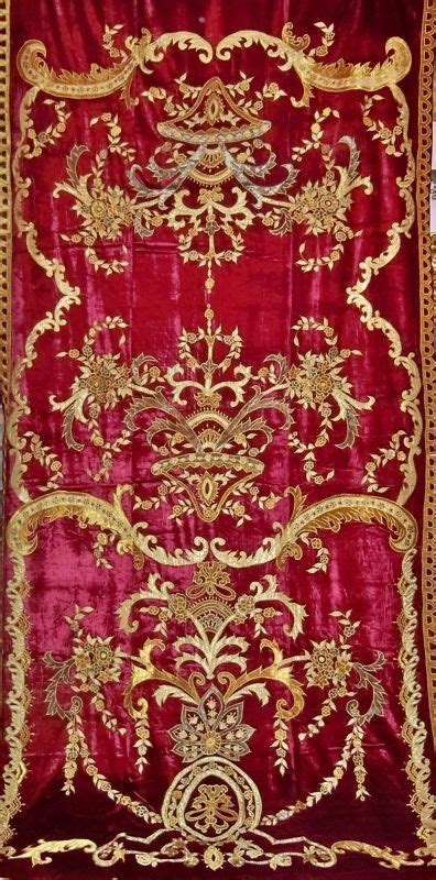 Red Velvet Gold Thread Embroidered Curtain Panel 1800s Silk