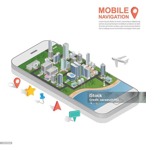 3d Isometric Mobile Gps Navigation Concept Vector Stock Illustration