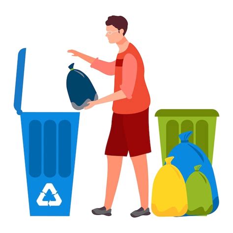 Premium Vector Man Throwing Garbage Into Recycling Bin Ecofriendly