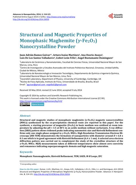Pdf Structural And Magnetic Properties Of Monophasic Maghemite γ Fe2o3 Nanocrystalline Powder