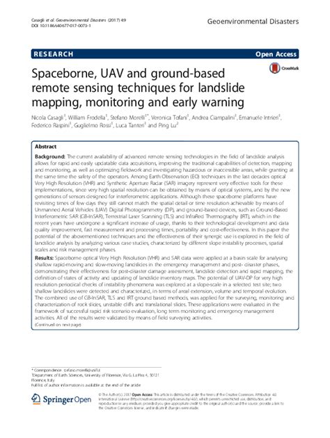 Pdf Spaceborne Uav And Ground Based Remote Sensing Techniques For Landslide Mapping