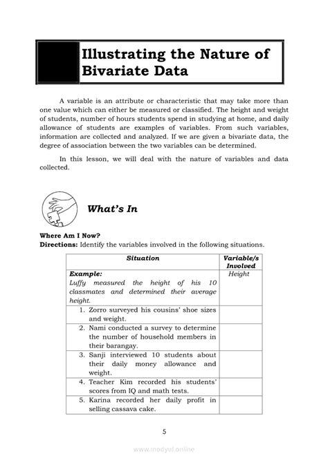 Statistics And Probability Module Illustrating The Nature Of Bivariate Data SHS Modules