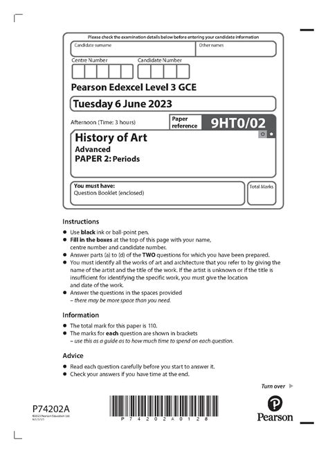 PEARSON EDEXCEL A LEVEL History Of Art PAPER QUESTION PAPER HT Periods In