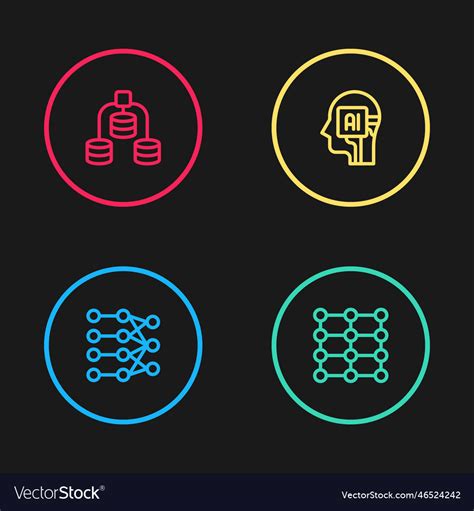 Set Line Neural Network Humanoid Robot And Server Vector Image