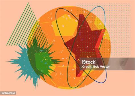 기하학적 모양의 리소그래프 축구공 트렌디한 Riso Graph의 개체는 기하학 요소가 있는 질감 스타일 디자인을 인쇄합니다 Championship에 대한 스톡 벡터 아트 및
