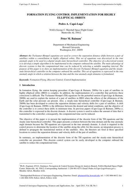Pdf Formation Flying Control Implementation For Highly Elliptical Orbits
