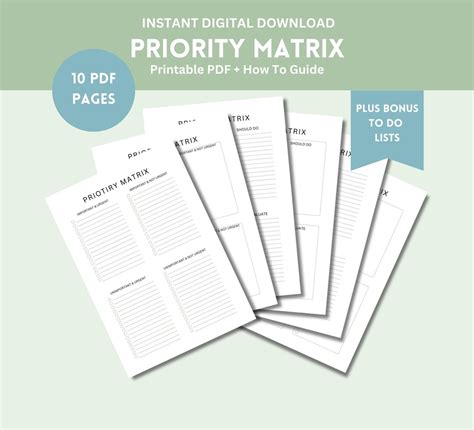 Priority Matrix Printable PDF Tasks List Template Productivity Planner Priority Task List