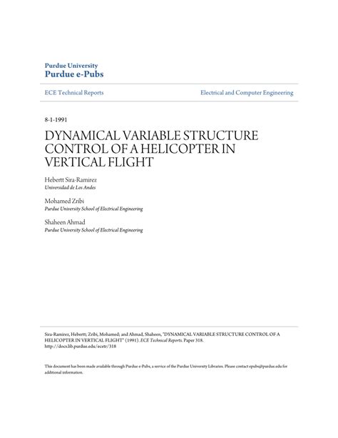 Pdf Dynamical Variable Structure Control Of A Helicopter In Vertical Flight