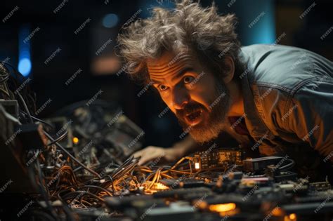 Premium Ai Image Computer Technician Troubleshooting And Fixing A Computer Issue Generative Ai