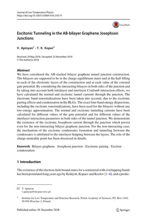 Pdf Excitonic Tunneling In The Ab Bilayer Graphene Josephson Junctions