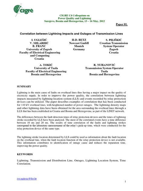 Correlation Between Lightning Impacts And Line Outages Pdf Lightning Relay
