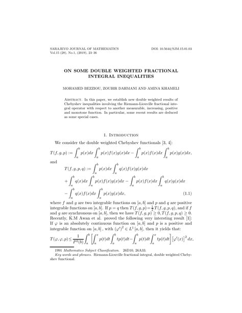 Pdf On Some Double Weighted Fractional Integral Inequalities