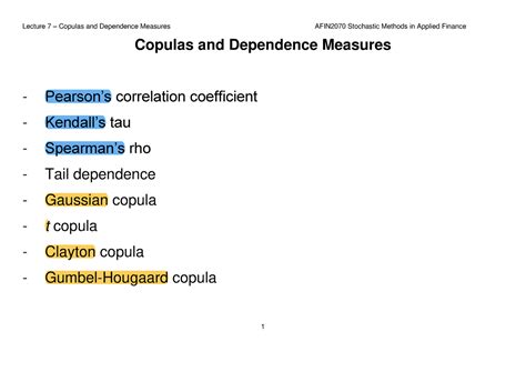 Lecture 7 Copulas And Dependence Measures Copulas And Dependence
