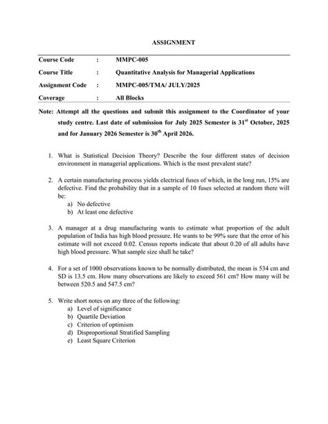 Mmpc 005 Quantitative Analysis For Managerial Applications Solved Assignment 2025 2026 Free