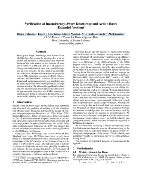 Pdf Verification Of Inconsistency Aware Knowledge And Action Bases