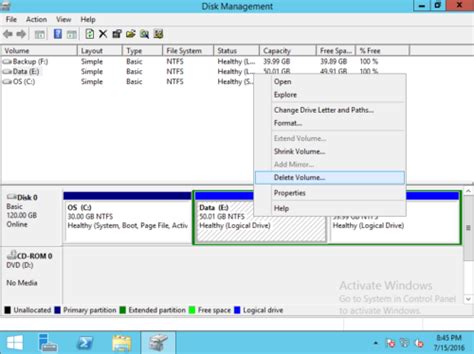 how to merge partitions on windows server 2012 r2