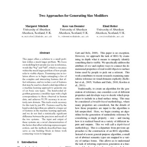 Two Approaches For Generating Size Modifiers Acl Anthology