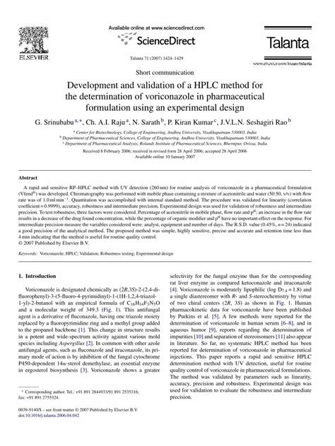 Pdf Development And Validation Of A Hplc Method For The Determination Of Voriconazole In