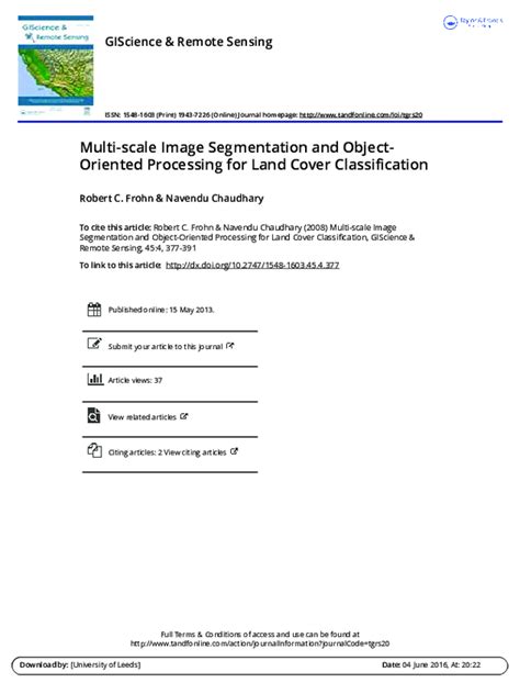 Pdf Multi Scale Image Segmentation And Object Oriented Processing For