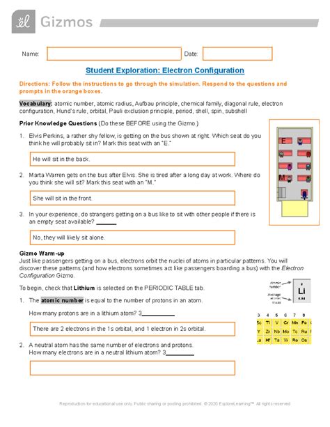 Copy Of Electron Configuration Se Name Date Student Exploration