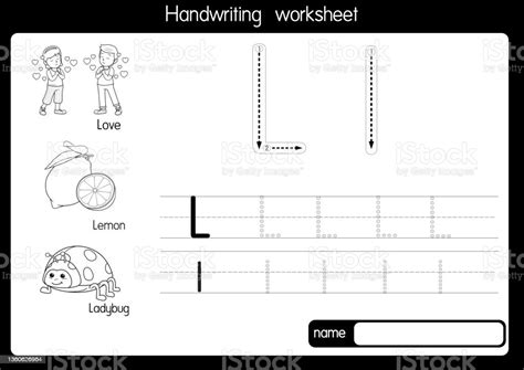 알파벳 문자 L 어퍼 케이스 또는 어린이 학습 연습 Abc에 대한 대문자와 흑백 벡터 그림 레모네이드에 대한 스톡 벡터 아트 및