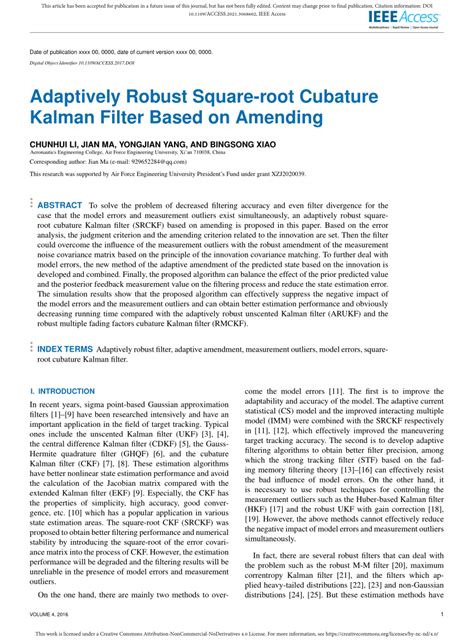 Pdf Adaptively Robust Square Root Cubature Kalman Filter Based On Amending