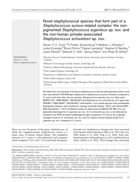 Pdf Novel Staphylococcal Species That Form Part Of A Staphylococcus Aureus Related Complex