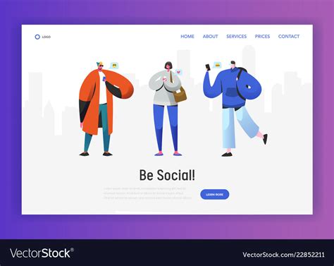 Social Network Landing Page Template Characters Vector Image