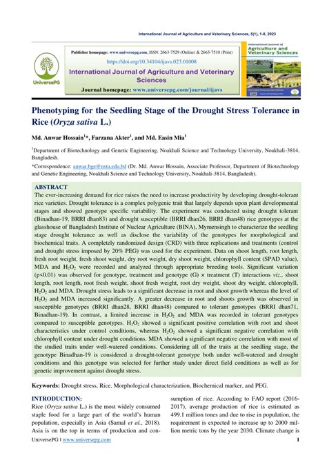 Pdf Phenotyping For The Seedling Stage Of The Drought Stress