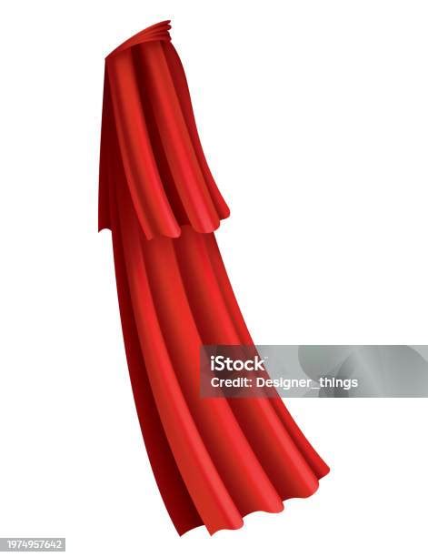 측면에서 볼 때 슈퍼 히어로 빨간 망토 주홍색 직물 실크 망토 맨틀 의상 또는 표지 만화 벡터 일러스트 레이 션 3차원 형태에 대한 스톡 벡터 아트 및 기타 이미지 Istock