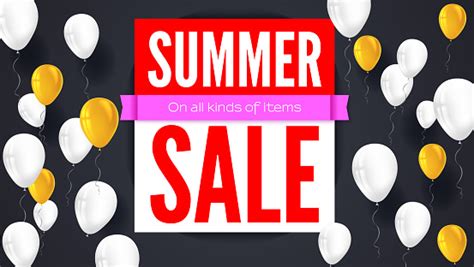 판매 텍스트 배너입니다 인쇄 하 고 제품의 광고에 사용 준비 다채로운 풍선 풍선 비행 배경 판매 매장 판매 상품의 모든 종류에 대 한 광고 포스터 3 차원 일러스트 레이 션