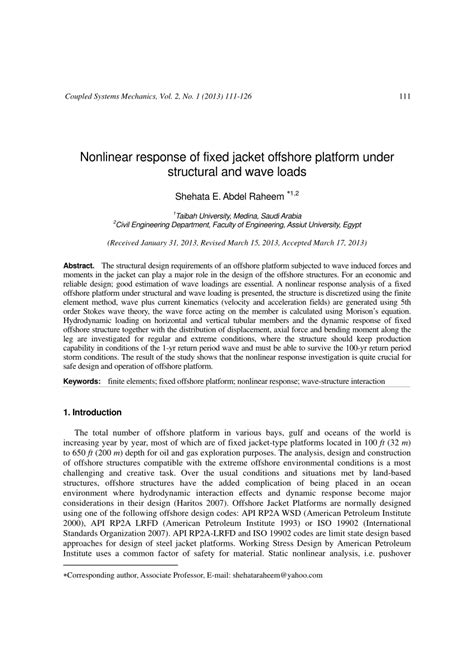 Pdf Nonlinear Response Of Fixed Jacket Offshore Platform Under