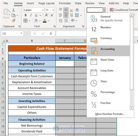 How To Create Cash Flow Statement Format In Excel