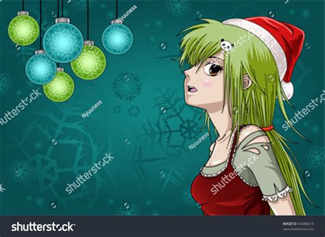 Santa Girl Nice Christmas Background Anime Stock Vector Royalty Free