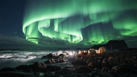 Ai Generated Illustration Of A Hillside Admiring The Stunning Aurora