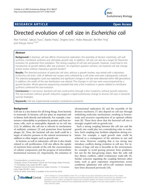 Pdf Directed Evolution Of Cell Size In Escherichia Coli