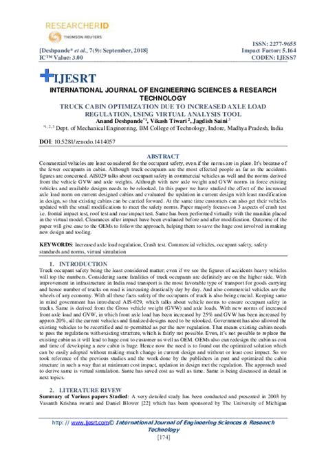 Pdf Truck Cabin Optimization Due To Increased Axle Load Regulation Using Virtual Analysis Tool