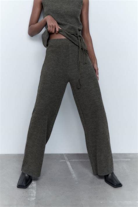 Штани трикотажні широкі хакі вʼязані брюки — ціна 280 грн у каталозі Брюки Купити жіночі речі за