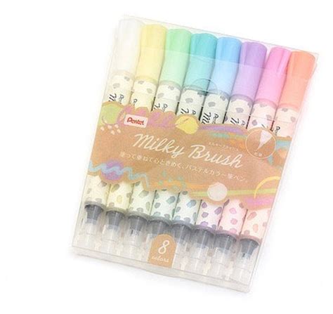 Pentel Milky Pastel Colors Brush Pen 8 Colors Set Xgfh Etsy