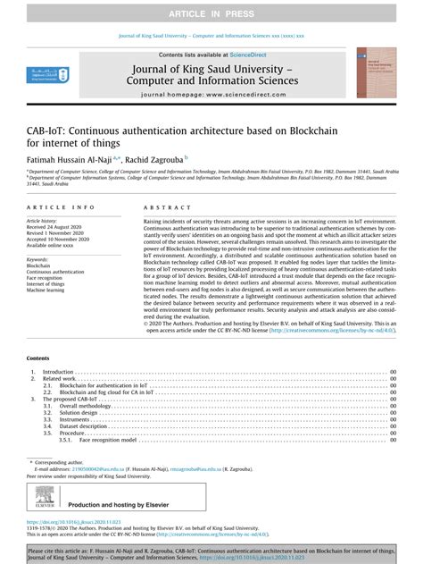 pdf cab iot continuous authentication architecture based on blockchain for the internet of things