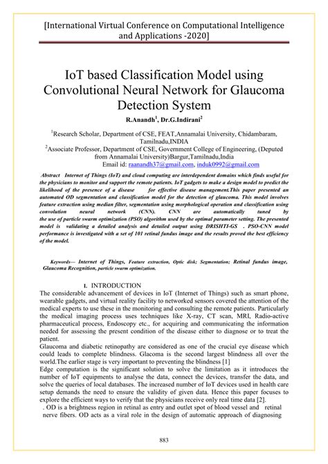 PDF IoT Based Classification Model Using Convolutional Neural Network For Glaucoma Detection