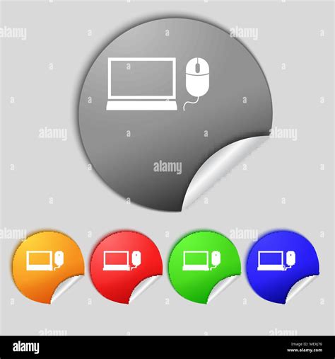 Computer Widescreen Monitor Mouse Sign Icon Set Colourful Buttons Vector Illustration Stock