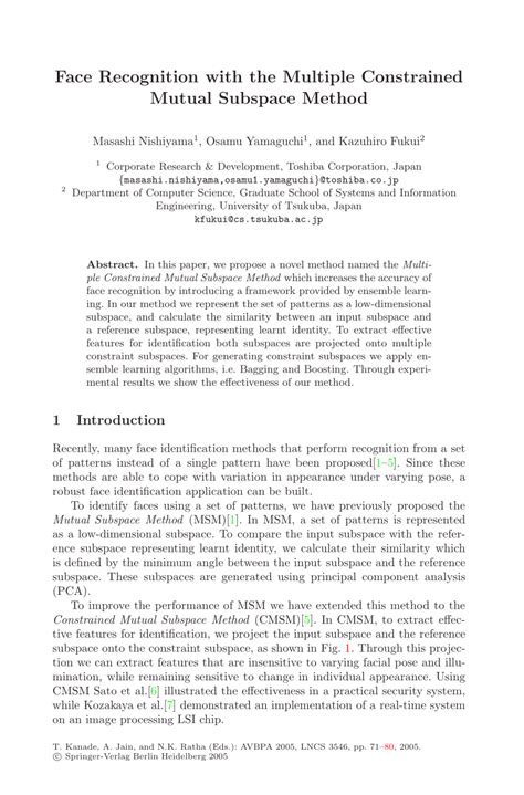 Pdf Face Recognition With The Multiple Constrained Mutual Subspace Method
