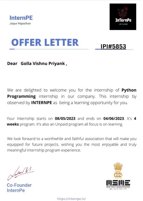 golla vishnu priyanka on linkedin internship project opportunity