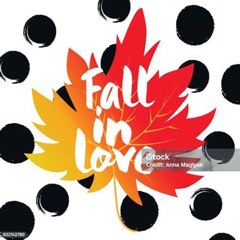 벡터 일러스트 레이 션 메이플 리프와 문구 사랑에 빠지게 가을에 대한 스톡 벡터 아트 및 기타 이미지 가을 개념 검은색 Istock