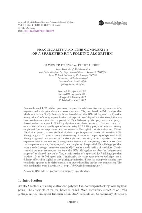 Pdf Practicality And Time Complexity Of A Sparsified Rna Folding